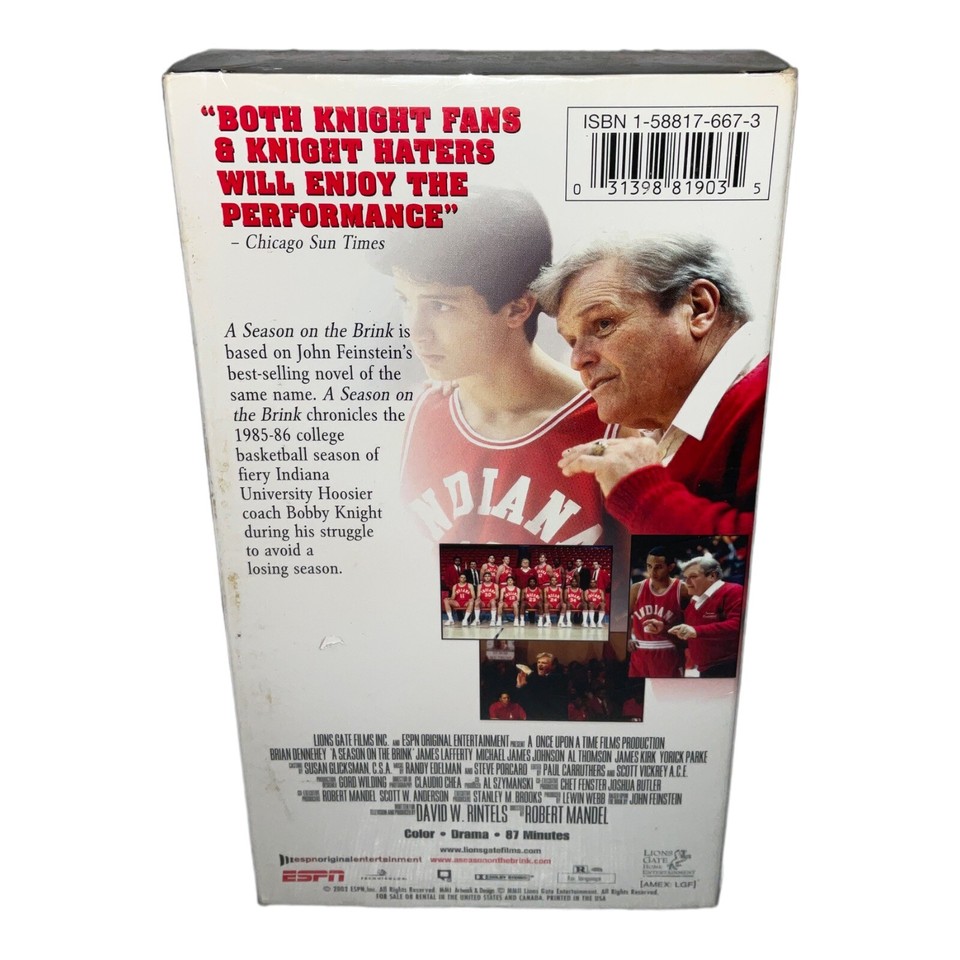 Bobby Knight - A SEASON ON THE BRINK (VHS, 2002) BRIAN DENNEHY Drama ...