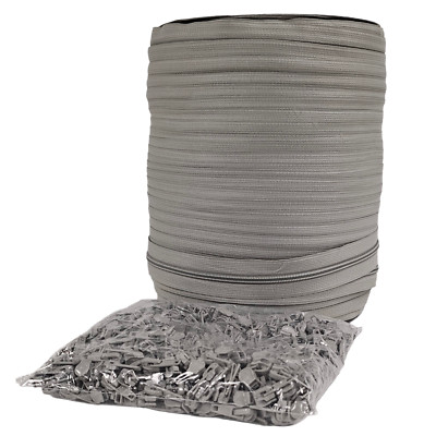 Light Grey Continuous Zip Chain No.5 Zipper & Autolock Sliders | eBay UK