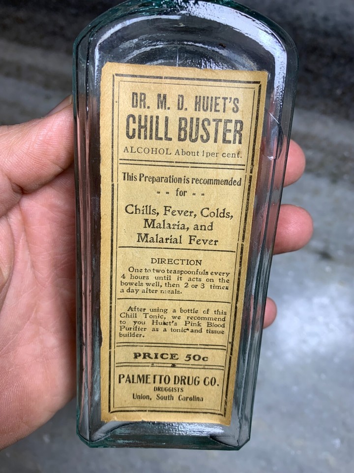 Antique Bottle Label Huiets Huiet's CHILL BUSTER Palmetto Union South ...
