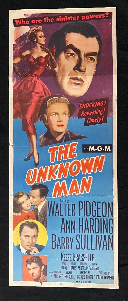 MOVIE POSTER: The Unknown Man Original Insert Movie Poster 1951- Walter ...