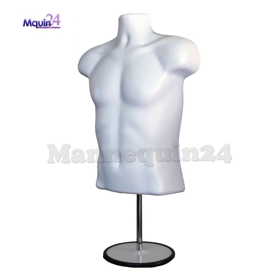 3 PACK MANNEQUIN MALE TORSOS + 3 STANDS + 3 HANGERS WHITE MEN DRESS ...