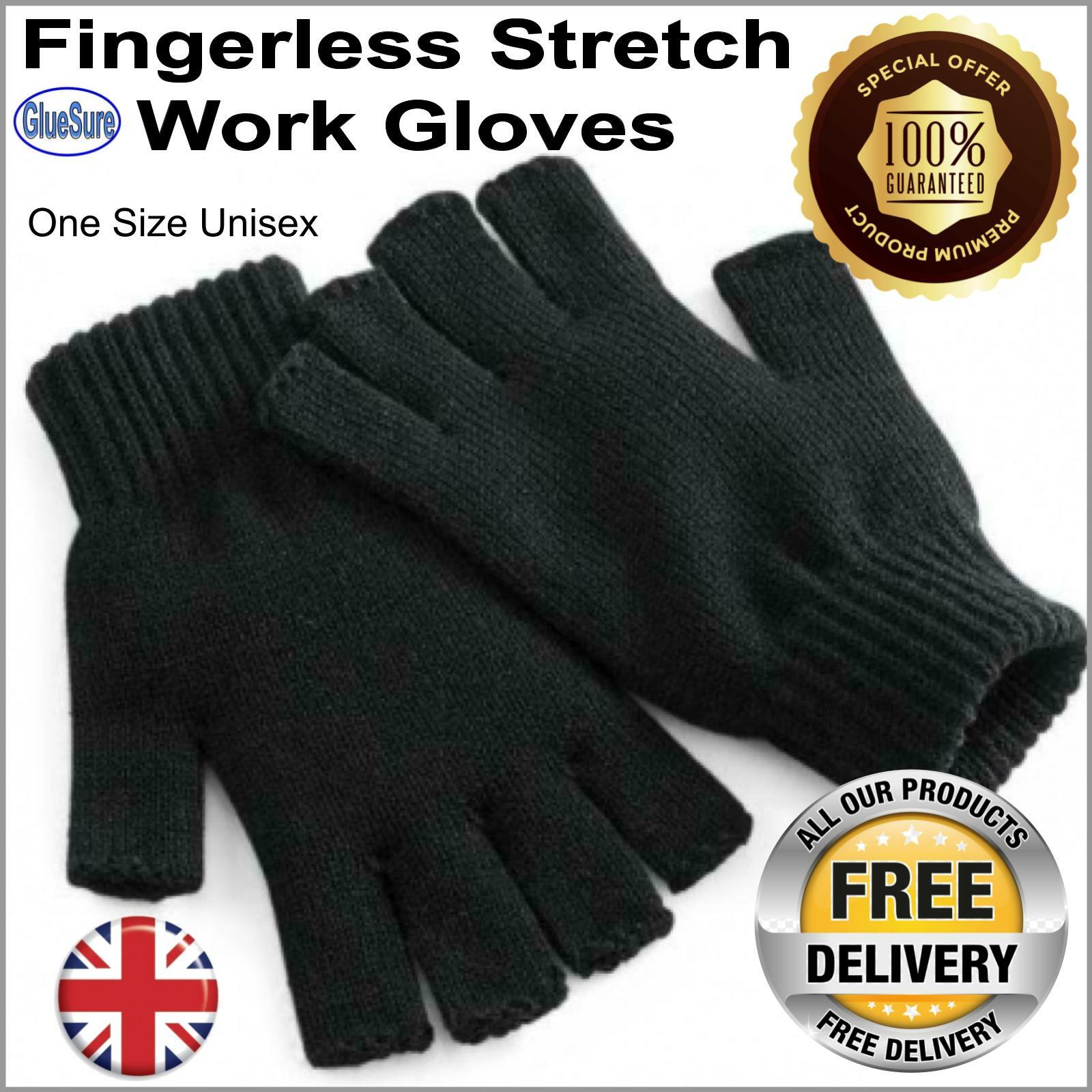 Fingerless Gloves Work Thermal Mens Womens Unisex Half Finger Magic ...