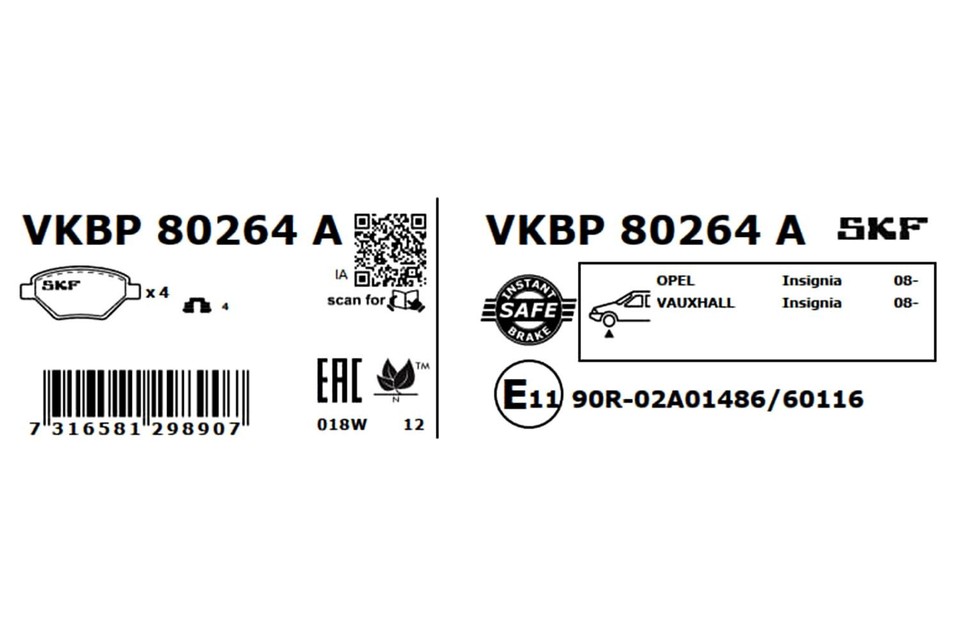 VKBP80264A BRAKE PAD SET, DISC BRAKE FITS FOR SKF | eBay UK