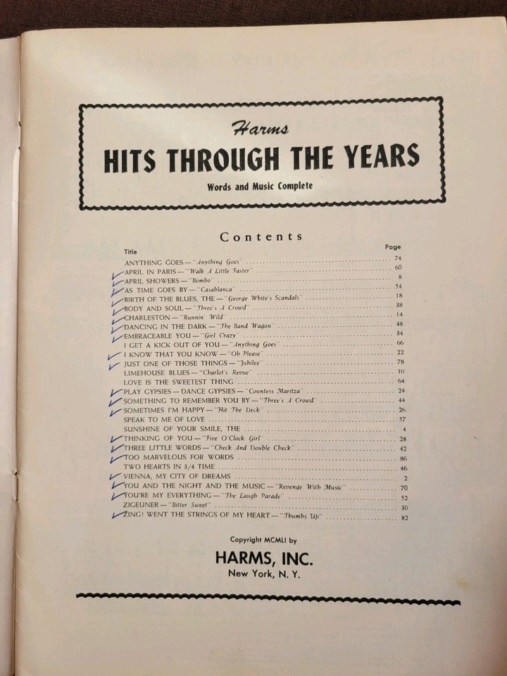 Vintage Harms Hits Song Book Words And Music Complete | eBay