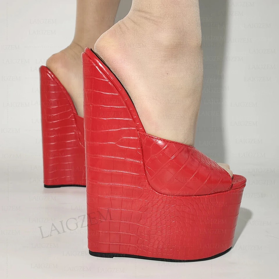 SUPER High Women Pumps Platform Wedges Slip on High Heels Mules ...