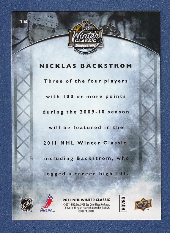 NICKLAS BACKSTROM 2011 Upper Deck PROMO Winter Classic Stadium Giveaway ...