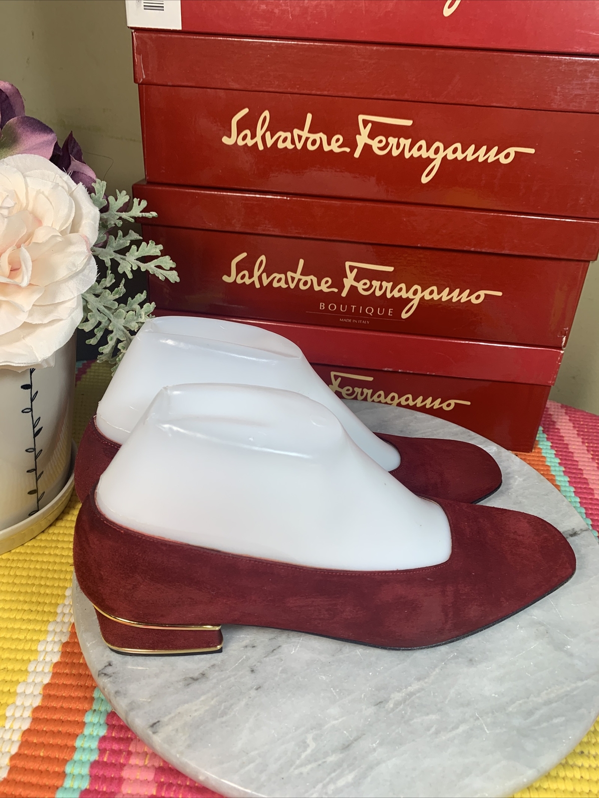 SALVATORE FERRAGAMO Luminosa Rubino Suede Calf Golden… - Gem