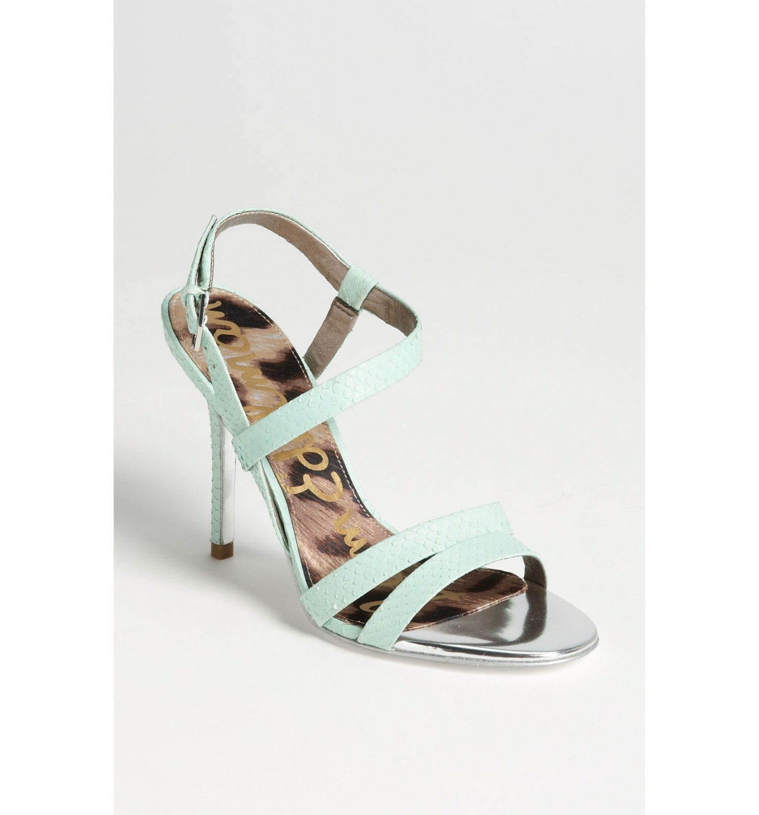 Sam Edelman Abbott Heel Light Green Snake sandals strappy Shoes Leather ...
