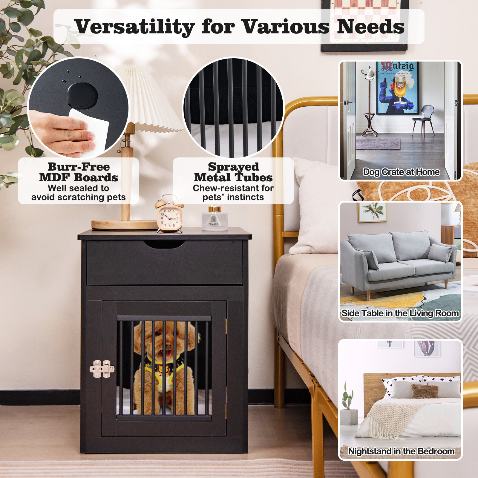 2-In-1 Furniture Dog Crate Decorative Dog Kennel Side Table Dog House ...