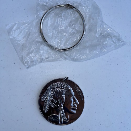 Vintage US Buffalo Nickel Keychain 3” Indian Head Liberty 1935 Coin ...