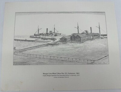 1970s Art Print / Morgan Line Wharf Pier 10 Galveston Texas 1861 Frank ...