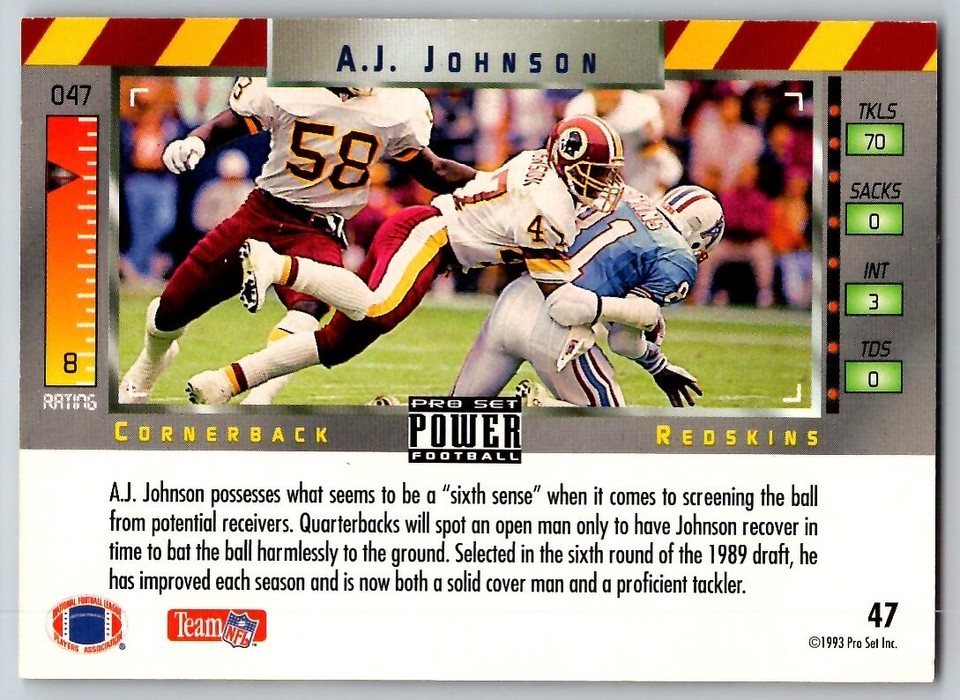 1993 PRO SET POWER A.J. JOHNSON WASHINGTON REDSKINS #47 | eBay