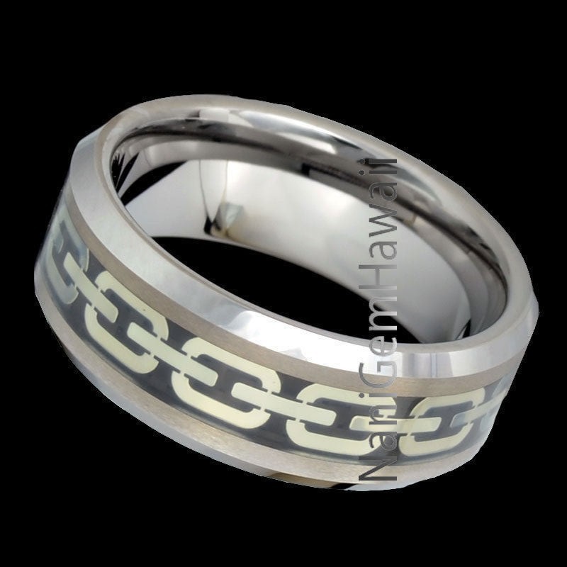 Tungsten 8mm Hawaiian Band Ring Rope Chain Design Inlay (Same Koa Wood ...