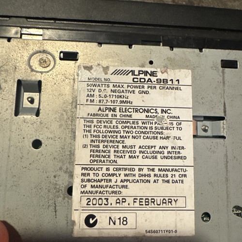 Alpine CDA-9811 CD/MP3/WMA Receiver (Tested/Working in Good Cosmetic ...