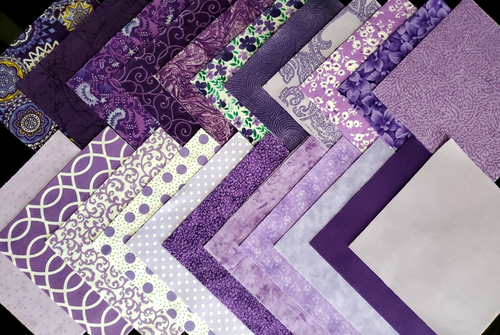 6" X 6" SQUARES ~ Purple/Violet Print/Soid Cotton Fabric (22, 2 each ...