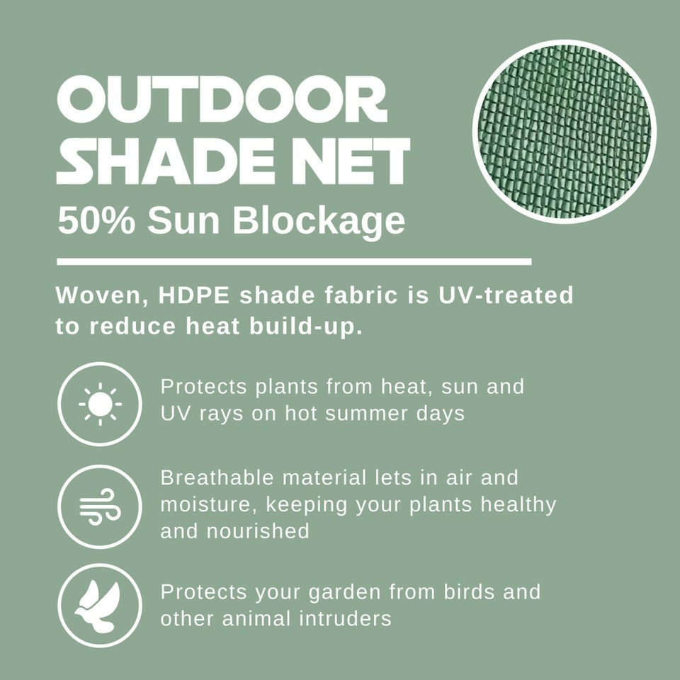50% Sunblock Mesh Garden Netting Greenhouse Shade Cover with Grommets ...
