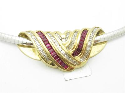 14k Solid White & Yellow Gold Genuine Diamond & Ruby Slider Omega ...