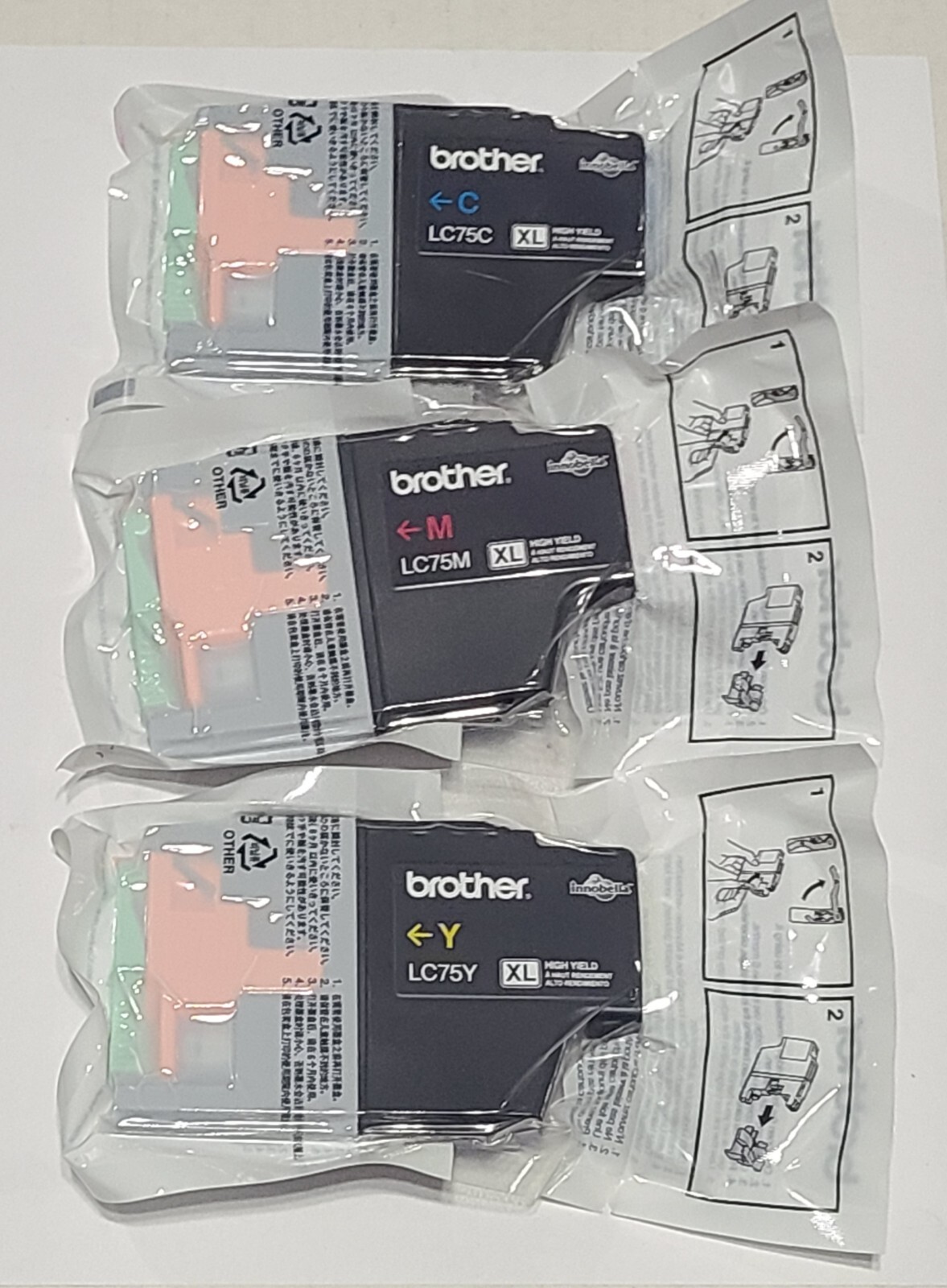 Brother Lc75 Cyan Magenta Yellow Ink Cartridge Combo Mfc-j280w Genuine ...