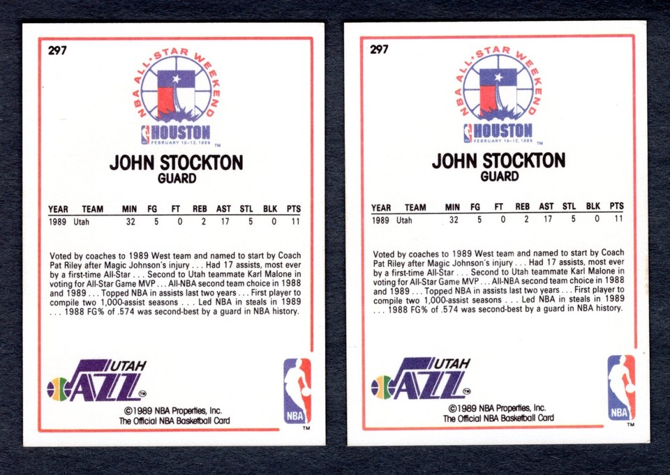 (2) 1989-90 NBA HOOPS ALL STAR JOHN STOCKTON CARD #297 LOT **NM-MT ...