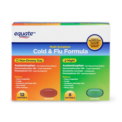 Equate Multi-Symptom Cold & Flu Formula Non-Drowsy Day and Night ...