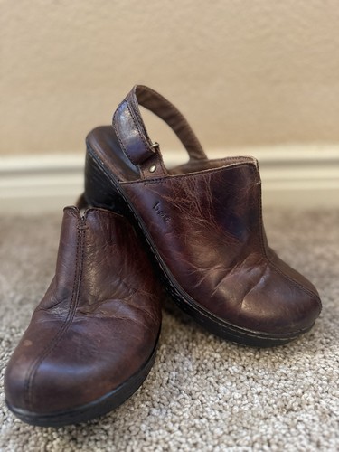 BOC Women's Brown Leather Mules Clogs w/ Back Strap Leaf Pattern | eBay