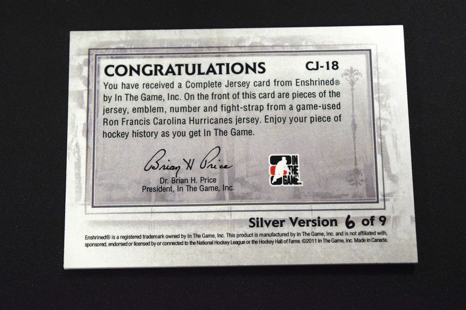 Ron Francis 2010-11 ITG Enshrined Complete Jersey Patch Relic Emblem ...