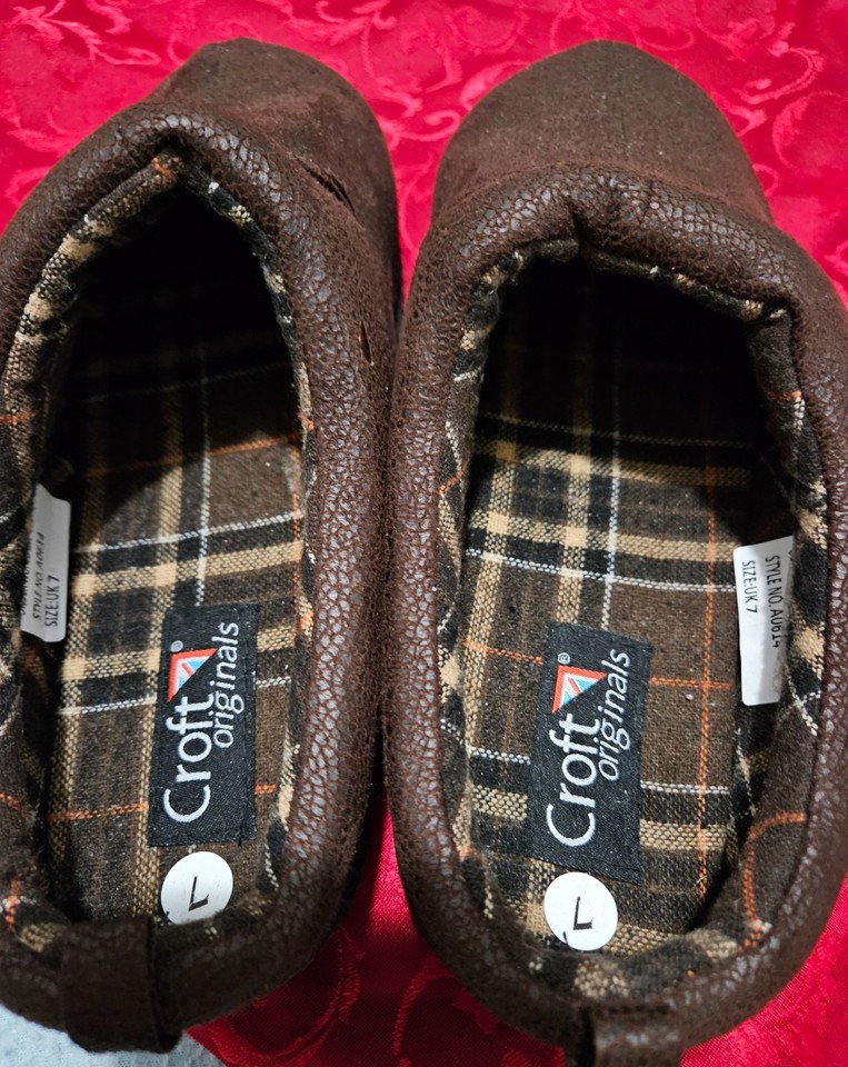 Croft Originals Men's slip on House slippers brown faux leather upper ...