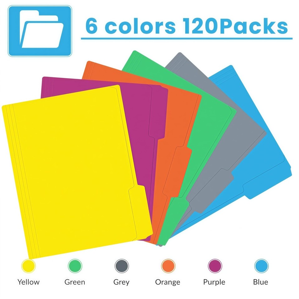 120 Pack Colored File Folders, 1/3 Cut Tab Letter Size 8.5" x 11 ...