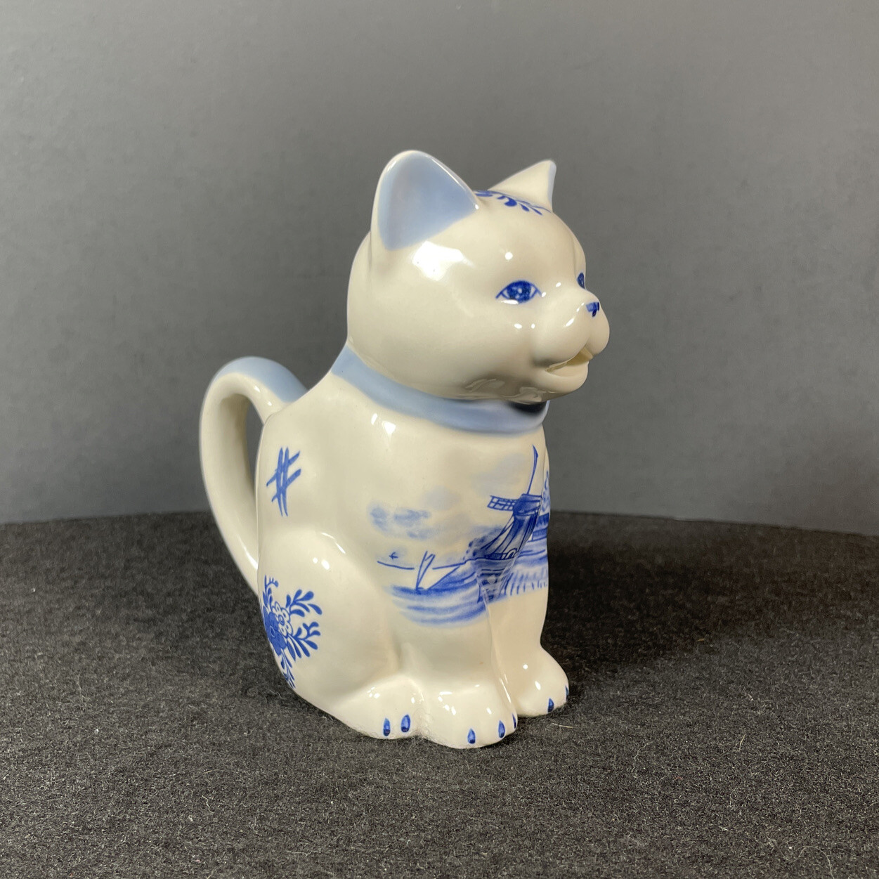 Delft Blue Holland Windmill Cat Creamer Pitcher Hand Painted Vintage ...