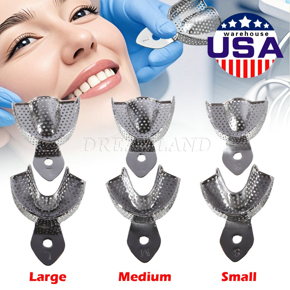 Metal Dental Impression Trays set Perforated Upper & Lower Denture ...