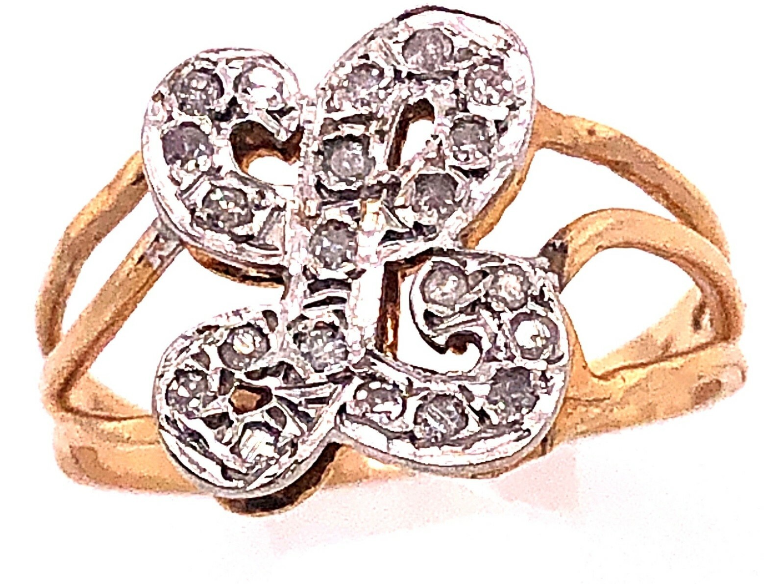 14 Karat Two Tone Gold Initial Style L Ring with Round Diamonds 101 ...