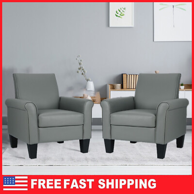 Set of 2 Faux Leather Armchair Modern Contemporary Accent Chair Living ...