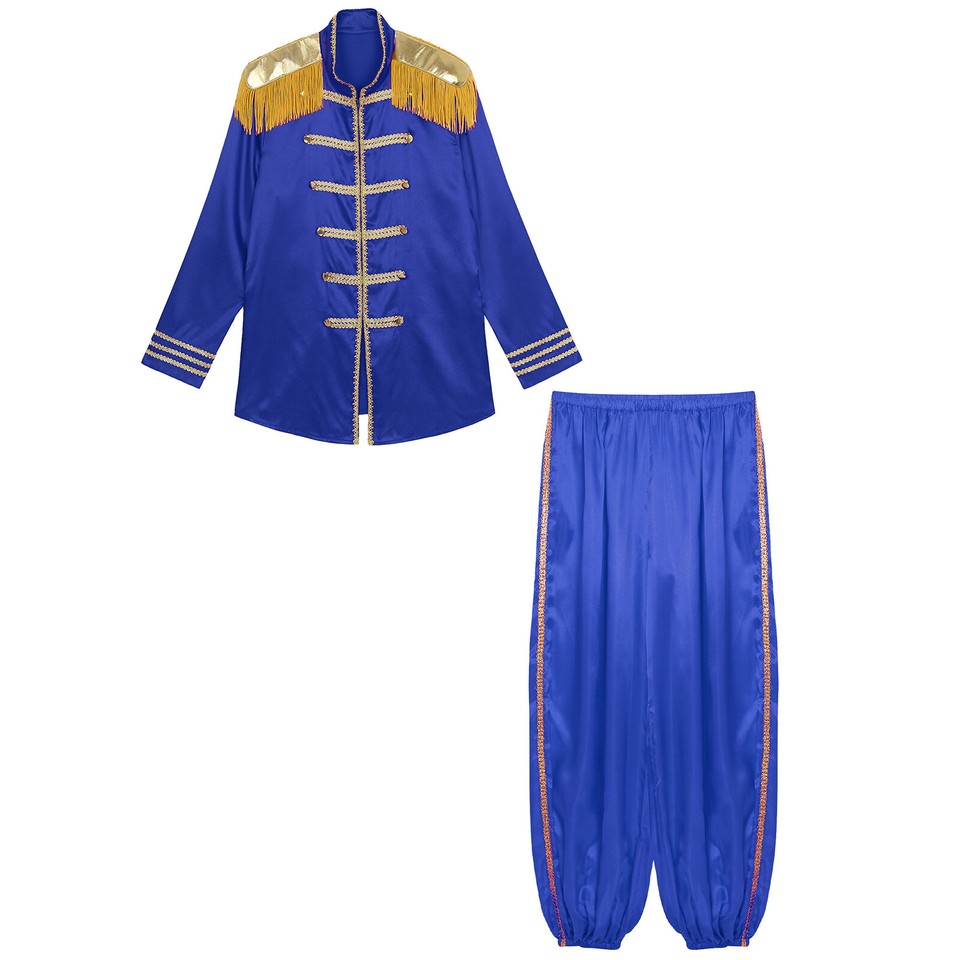 Men Outfit Rock Band Set Satin Suit Drummer Front Zip-up Circus Costume ...