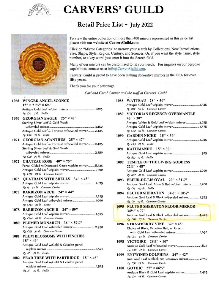 Carvers Guild Traditional Fluted Sheraton 77x35 Black/Gold Beveled ...