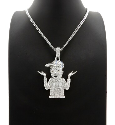 Iced Silver PT Young Dolph DG BOY Pendant, Box Cuban Rope Chain Hip Hop ...