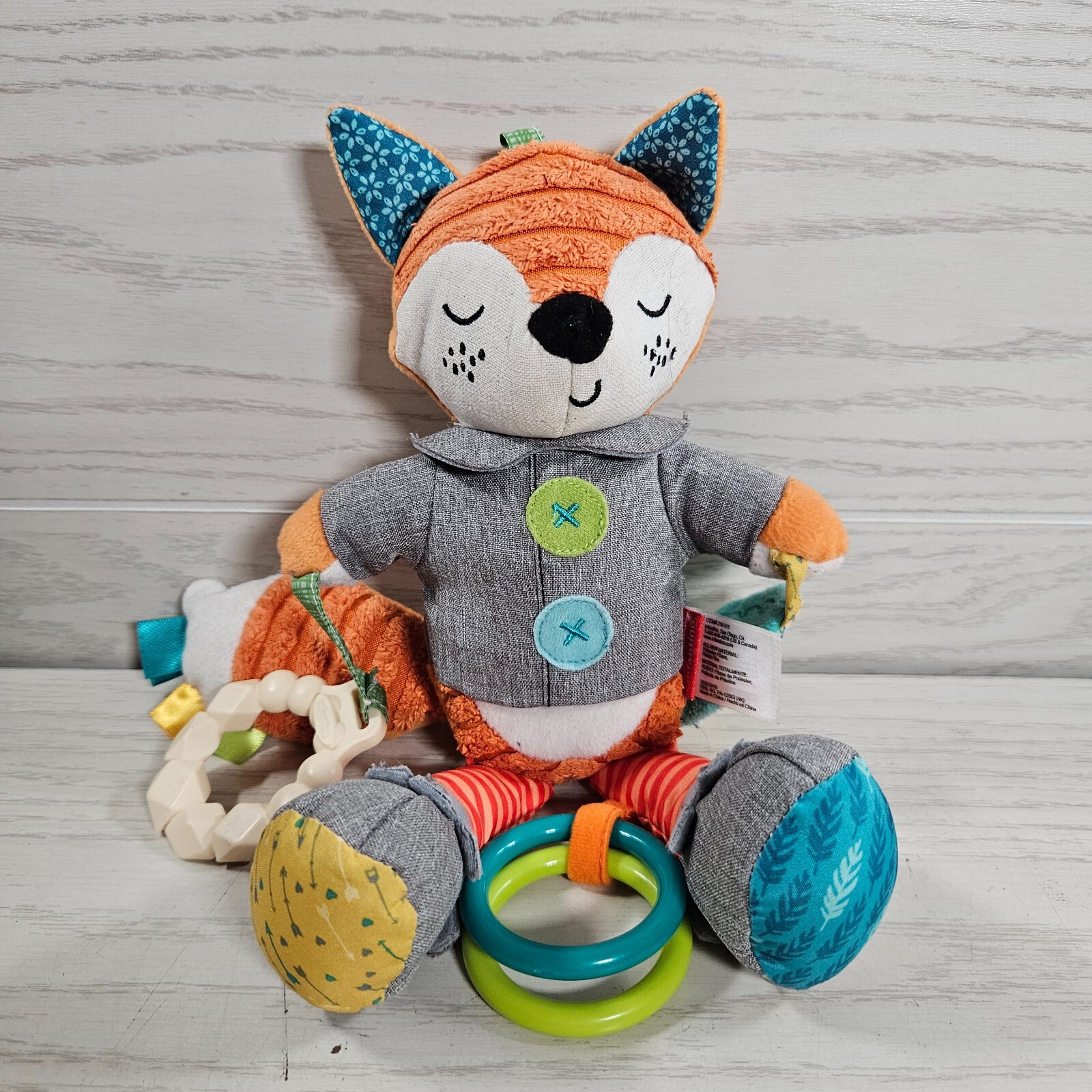 Infantino Hanging Sensory FOX Rattle Plush 9" Stuffed Animal Baby Toy ...