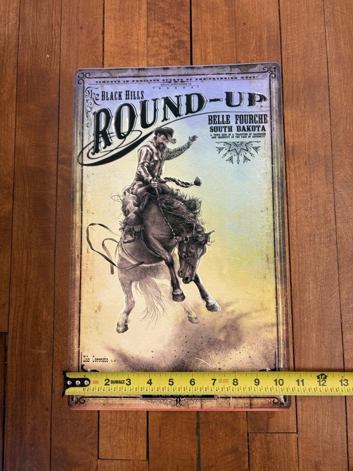 Tin Sign BLACK HILLS ROUND-UP Rodeo Poster Bob Coronato Bucking Horse ...