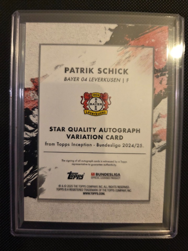 Patrik Schick Auto /75 Topps Inception Bundesliga 24/25 Bayer ...