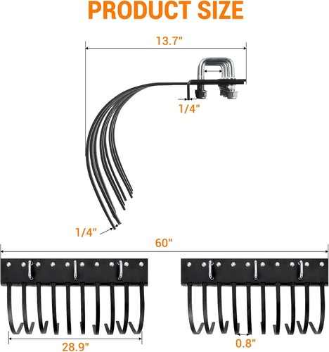 60 Inch Landscape Rake Rock Rake Pine Straw Rake 20 Tines For Tractor ...