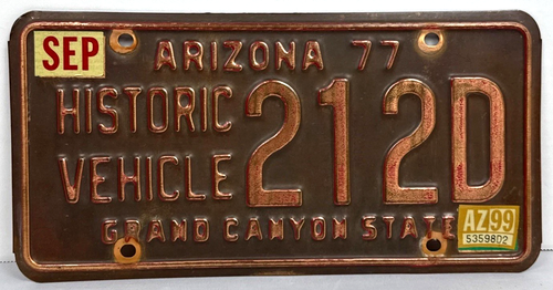 1977 Arizona Grand Canyon State HISTORIC VEHICLE Copper License Plate ...
