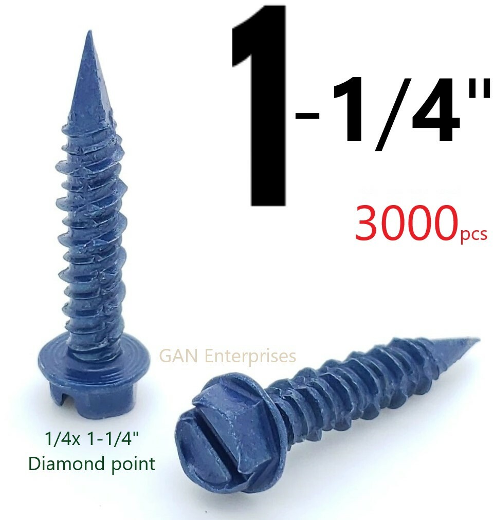 Concrete 1/4" X 1-1/4" Hex Washer Head Masonry Screw Tapcon Anchor Blue ...