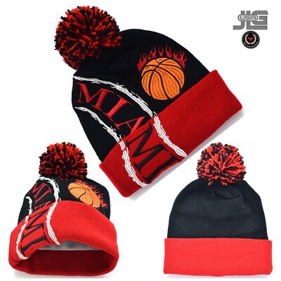 Miami Drip City Hurricane New Leader Flaming Basketball Skull Beanie ...