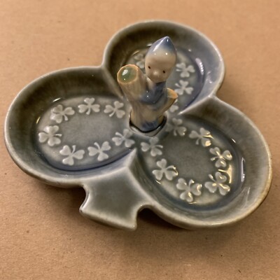 Wade Irish Porcelain Shamrock w/ Pixie Figural Jewelry Ring Trinket ...