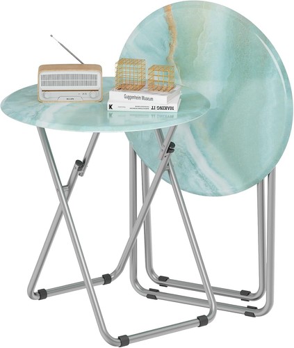 Foldable Round TV Tray Table Set of 2, No Assembly (Ocean Blue Marble ...