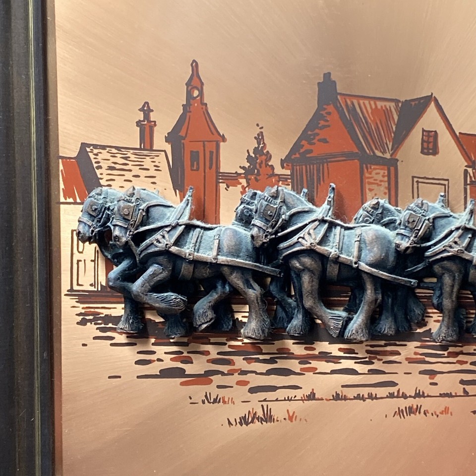 Vintage Budweiser Copper 3D Wall Art Beer Wagon Clydesdales John Louw ...