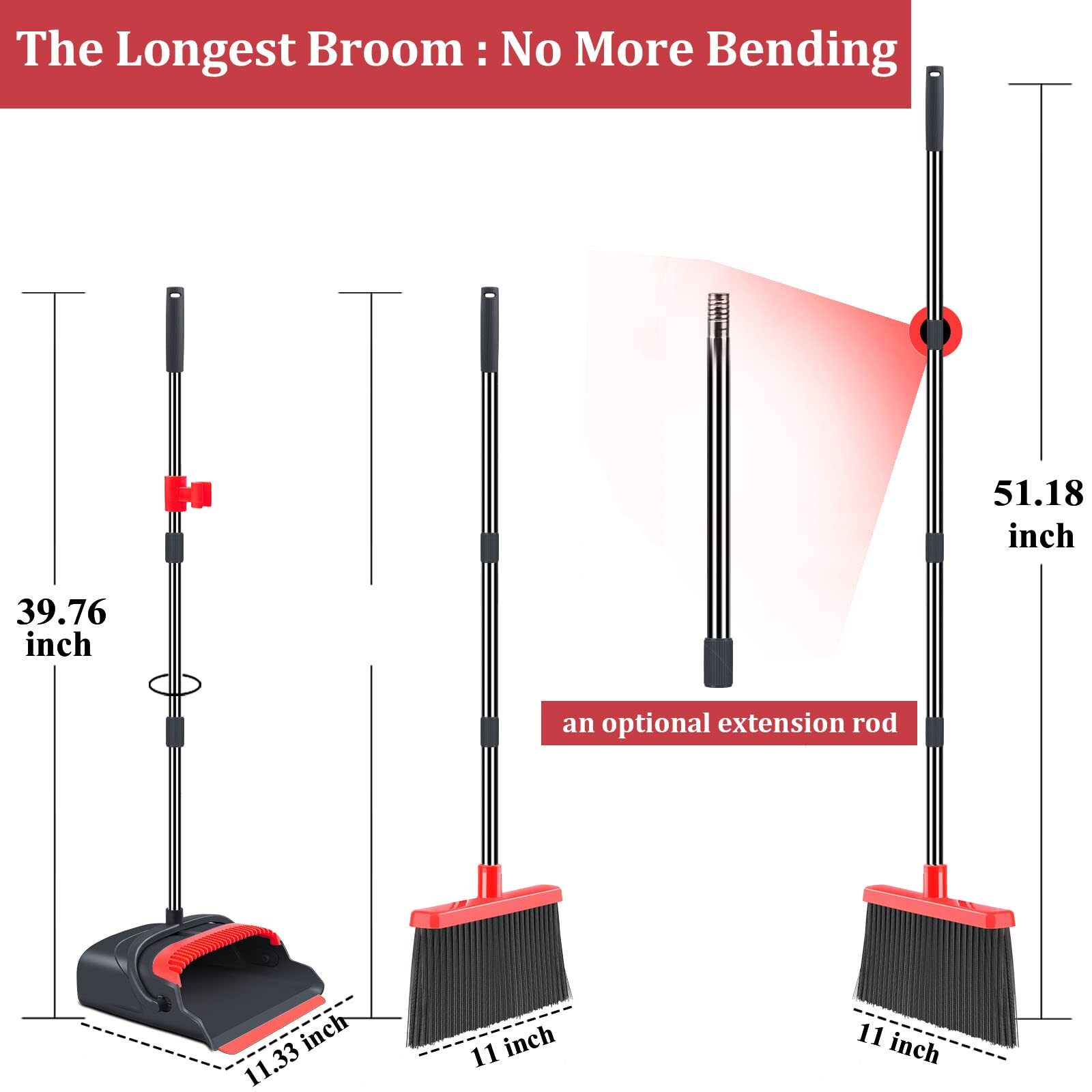 Broom and Dustpan Set for Home Stand Up Broom and Dustpan Combo for ...