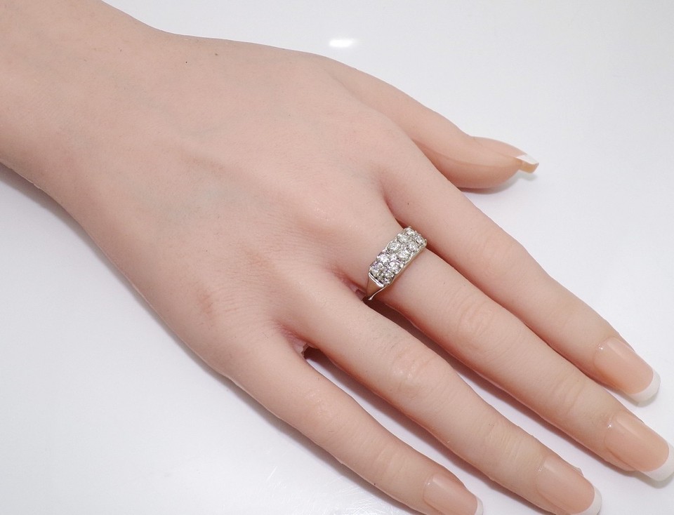 Vtg 14K White Gold 0.40ctw. Round Cut Diamond Double Row Ring Size 7.5 ...