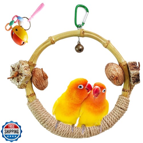 MUYG Circle Bird Swing with Bell,Bamboo Parakeet Rope Perches for Cage ...