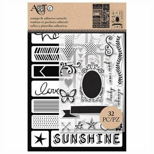 Art C Momenta Clear Stamp Adhesive Stencil Set LABELS Sentiments, 32 Pc ...