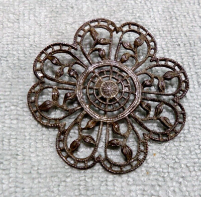 Large Vintage Antique Metal Filigree Button FLORAL DESIGN | eBay